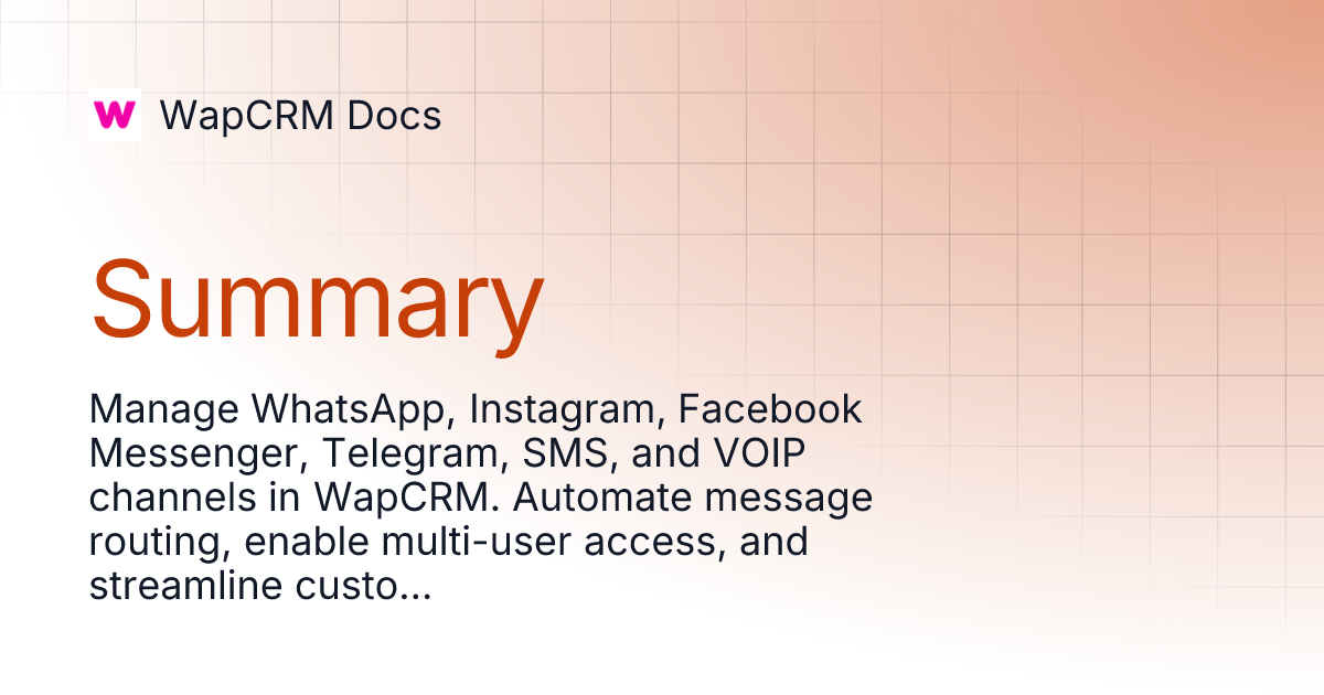 Summary | WapCRM Docs